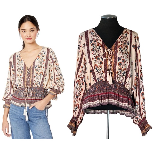 Angie | Tops | Angie Boho Floral And Striped Long Sleeve Crop Top Extra ...